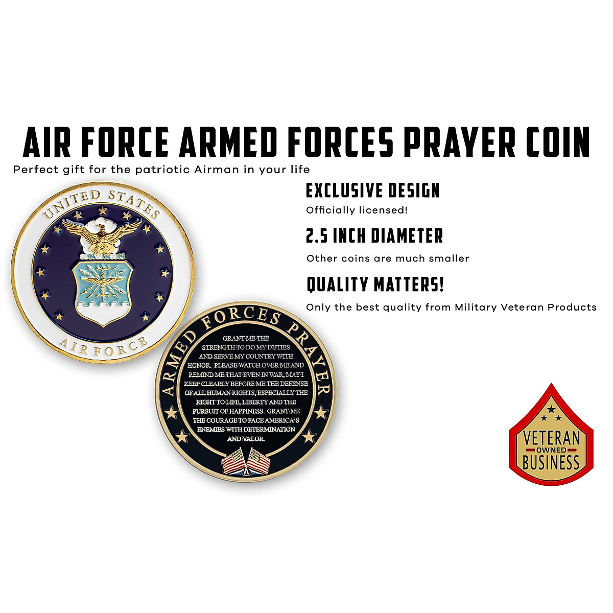 Air Force Armed Forces Prayer Coin - USAF Valor Challenge Coin-Gifts for Air Force-Certified Disabled USMC Vet Owned Business