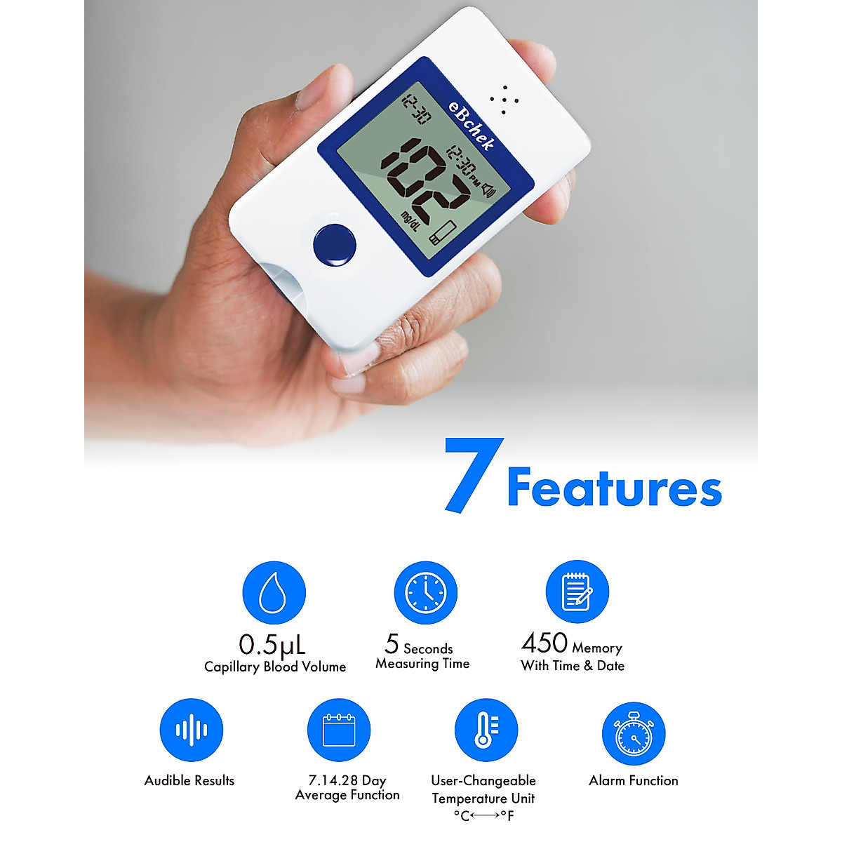 eBmonitor eBchek Blood Glucose Test Strips, 50 count, No Coding Blood Sugar Test, Precision Sugar Measurement for Diabetics, Strips Work Only in eBchek Glucose Meters