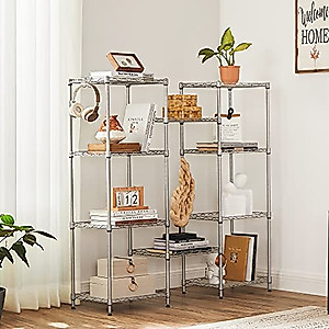 SONGMICS 5-Tier Storage Shelves, Wire Shelving Unit, Kitchen Metal Shelves, Storage Rack with Adjustable Shelves, Shelf Liners, 8 Hooks, for Garage, 11.8 x 15.7 x 47.6 Inches, Silver ULGR115E01