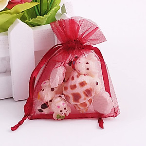Wuligirl 100pcs Sheer Organza Bag 4X6 with Drawstring Jewelry Pouches Bags for Party Wedding Favor Candy Seashell Gift Bags (Red)