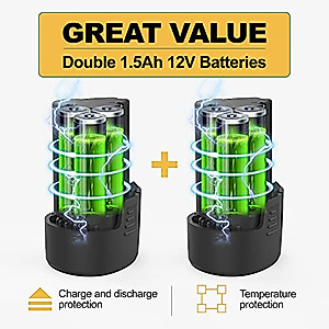 Adedad 12V Cordless Drill Set Electric Power Drill with 2 Batteries and Charger, 3/8 Inch Keyless Chuck, 300 In-lbs Torque, 21+1 Position, 2 Variable Speed, LED Light and 43pcs Accessories