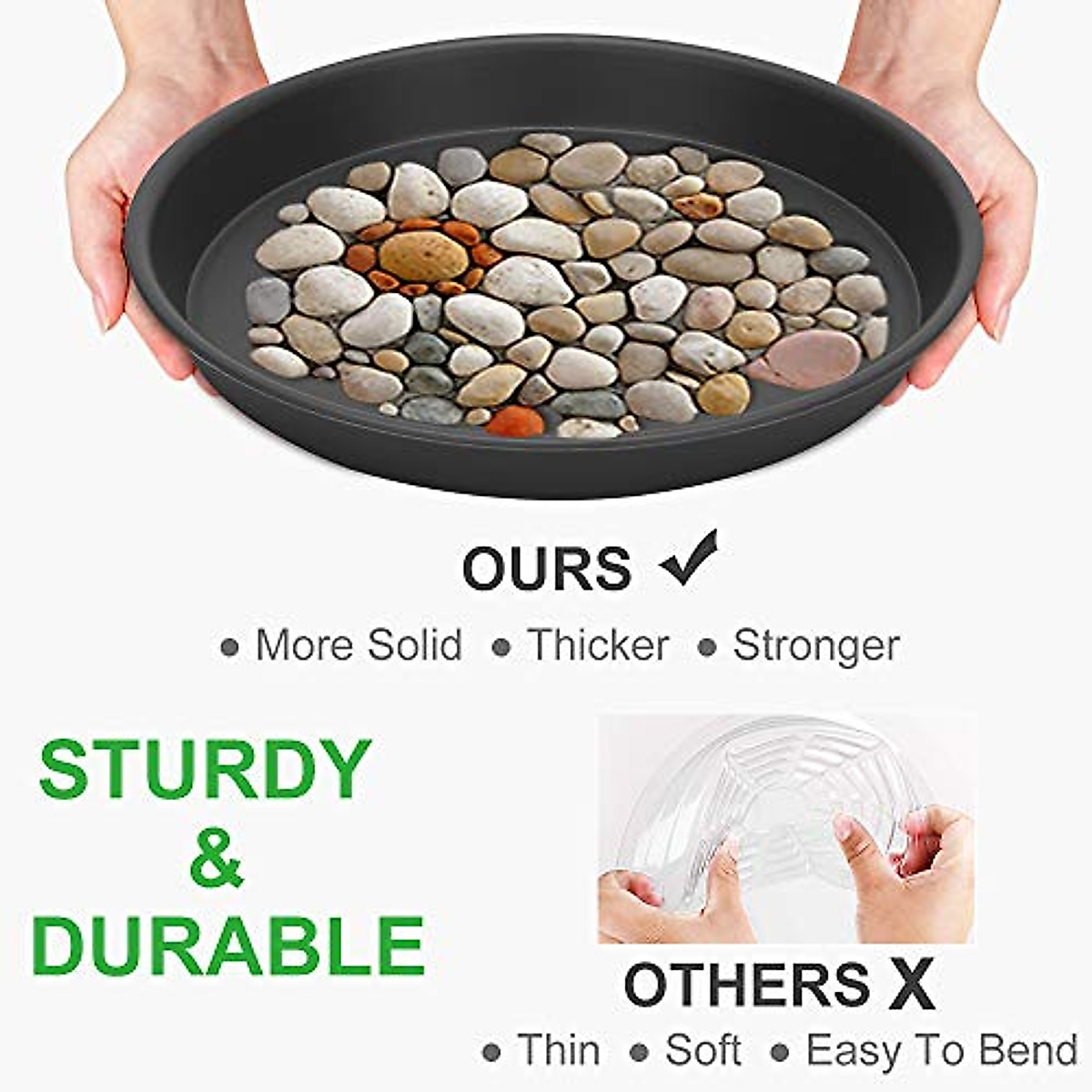 GROWNEER 6 Packs 12 Inches Plant Saucer Drip Trays, Suit for Pots Less Than 10 Inches Bottom Diameter, Round Plastic Plant Pot Saucers Flower Pot Tray for Indoor Outdoor Garden, Black