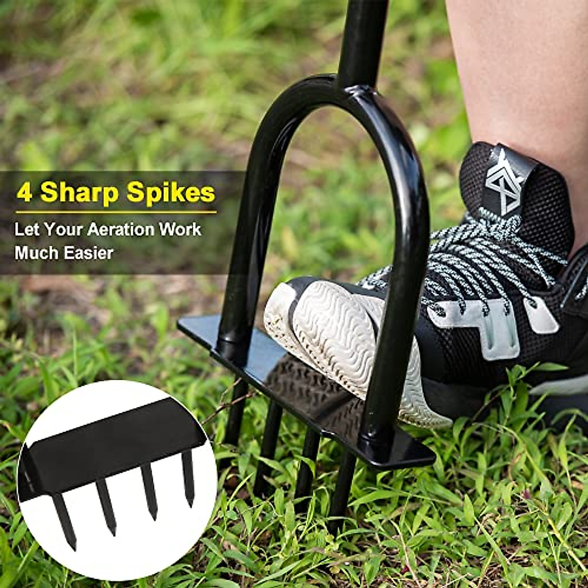 nutroeno 3 in 1 Lawn Aerator – 37 Inches Manual Plug Coring for Compacted Soils, Spike Aeration with 4.7 Iron Tines Small Yards, Twist Tiller Claw Cultivator Flower Box and Raised Bed., Green & Black