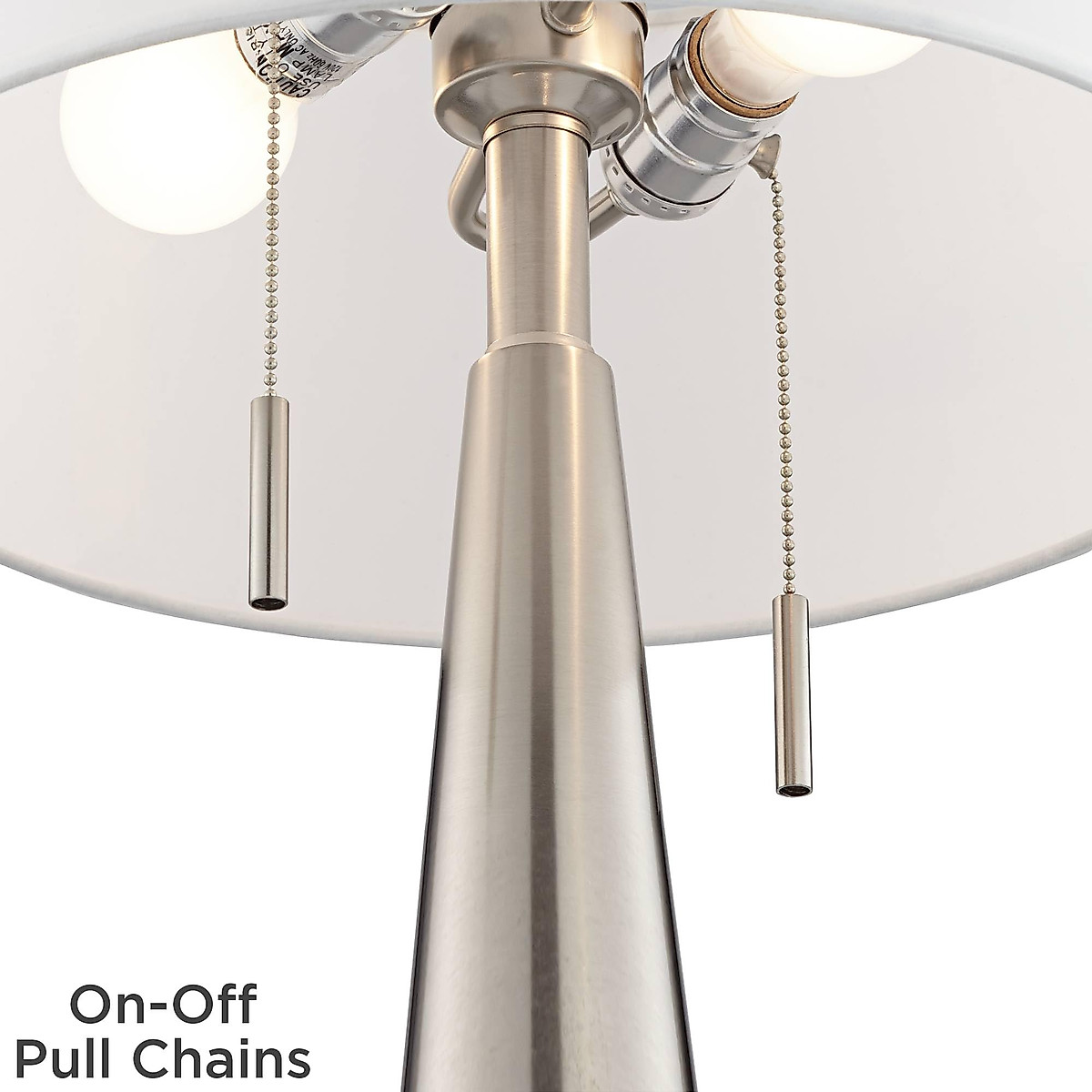 Possini Euro Design Vicki Modern Accent Table Lamps 23" High Set of 2 with USB Charging Port Brushed Nickel Gray Faux Silk Drum Shade for Living Room Desk Bedroom House Bedside Nightstand Home