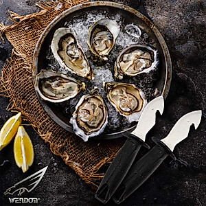 WENDOM Oyster Shucking Knife and Gloves Set Oyster Knife Shucker 4pcs Opener with Cut Resistant Gloves Level 5 Protection Seafood Tools Kit Black