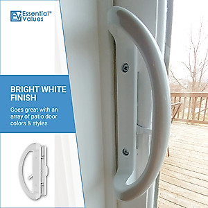 Essential Values Patio Door Handle Set, Replacement Sliding Door Handle Set (No Lock, Non-Keyed) | 2-Handle White Diecast Handles for Sliding Doors | 3-15/16” Hole Spacing for Mortise Style Locks