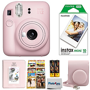 FUJIFILM INSTAX Mini 12 Instant Film Camera (Blossom Pink) Bundle with Fuji Instax Instant Film Single Pack, 10 Prints | Protective Case Pink | Photo Album Pink | Travel Stickers (6 Items)