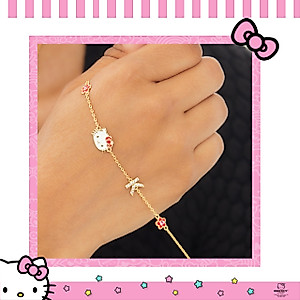 Hello Kitty Sanrio Womens Initial Bracelet 6.5" + 1"- Official License 18k Flash Plated Cubic Zirconia Letter K Bracelet
