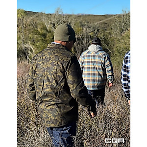 CQR Men's Flannel Lined Shirt Jackets, Long Sleeved Rugged Plaid Cotton Brushed Suede Shirt Jacket, Flannel Print Lined Camo Olive, X-Small