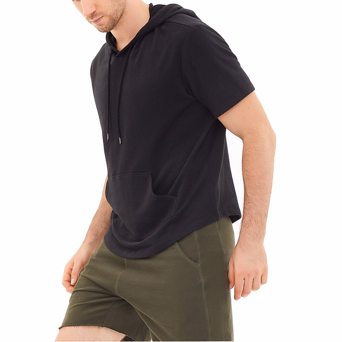 Dubinik®Short Sleeve Hoodie Lightweight Soft Cotton Moisture Wicking Kangaroo Pocket Short Sleeve Hoodie For Men Black