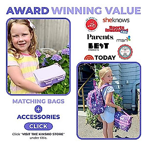 kinsho Stainless Steel Lunch Box for Baby or Toddlers Girls, Mini Bento, 3 Eco Metal Portion Sections Leakproof Lid, Pre-School Daycare Lunches, Toddler and Kids Spill-Proof Snack Container, Purple