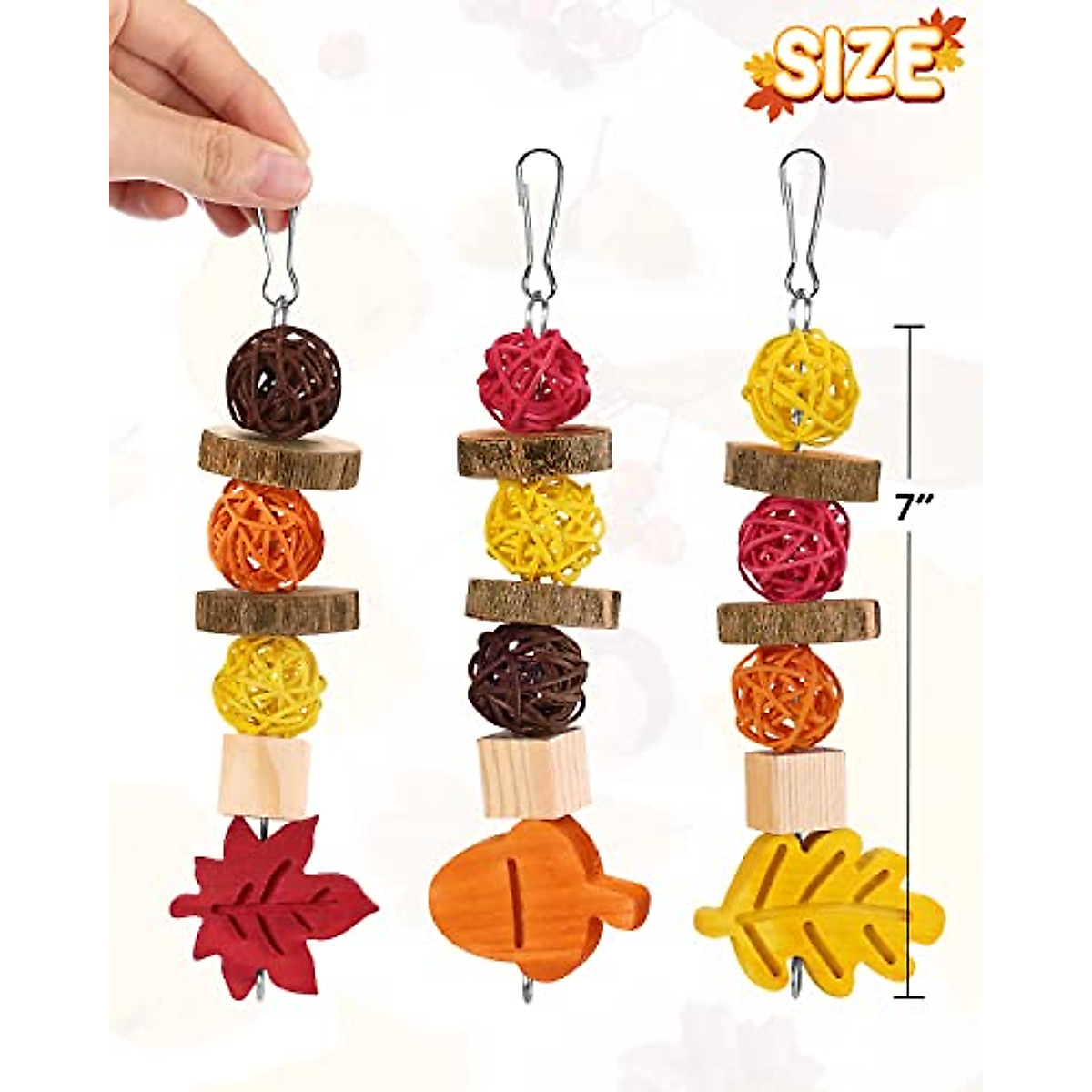 Xylolfsty Fall Themed Chew Toys for Rabbit Dwarf Hamster Bunny Guinea Pig Chinchilla Gerbil Pet Rat Small Animals Cage Hanging Teeth Grinding Accessories Autumn Thanksgiving Gifts 3PCS
