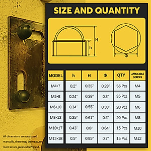 Mardatt 160Pcs 6 Sizes Bolt Covers Screw Caps Assortment Kit M4 M5 M6 M8 M10 M12 Plastic Acorn Nut Dome Hex Cap Cover for Protecting Hexagon Screws Bolts,Black