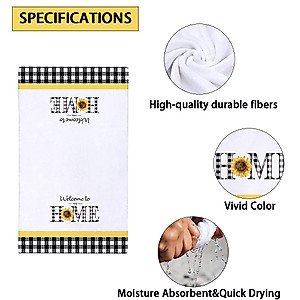 Buffalo Plaid Sunflowers Kitchen Dish Towel 18 x 28 Inch Set of 2, Seasonal Spring Summer Sunflower Trucks Tea Towels Dish Cloth for Cooking Baking