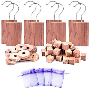 Cedar Blocks for Clothes Storage 100% Natural Cedar Balls and Cedar Chips for Storage Accessories Closet and Drawers 56-Piece Set (Free Hooks Gauze Bag Sandpaper)