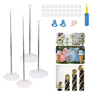 Metal Balloon Column Stand Kit Set of 4, Reusable Telescopic Design with Base and Water Bags, Height Adjustable from 1.4 to 6.8 Ft, Balloon Stander for Baby Shower Birthday Graduation Wedding Party