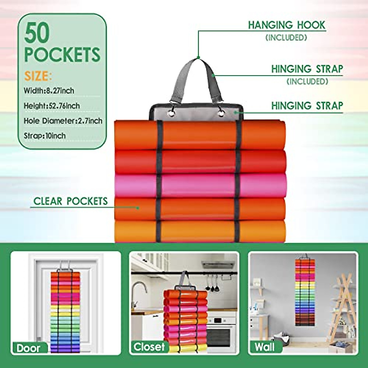 Vinyl Roll Holder, Vinyl Storage Organizer Wall Mount/Over The Door, Vinyl roll Storage, Craft Vinyl Storage Organizer Idea with 50 Compartments