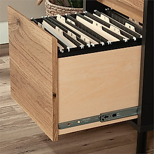 Sauder Acadia Way Single Pedestal Desk in Raven Oak with Timber Oak Accents