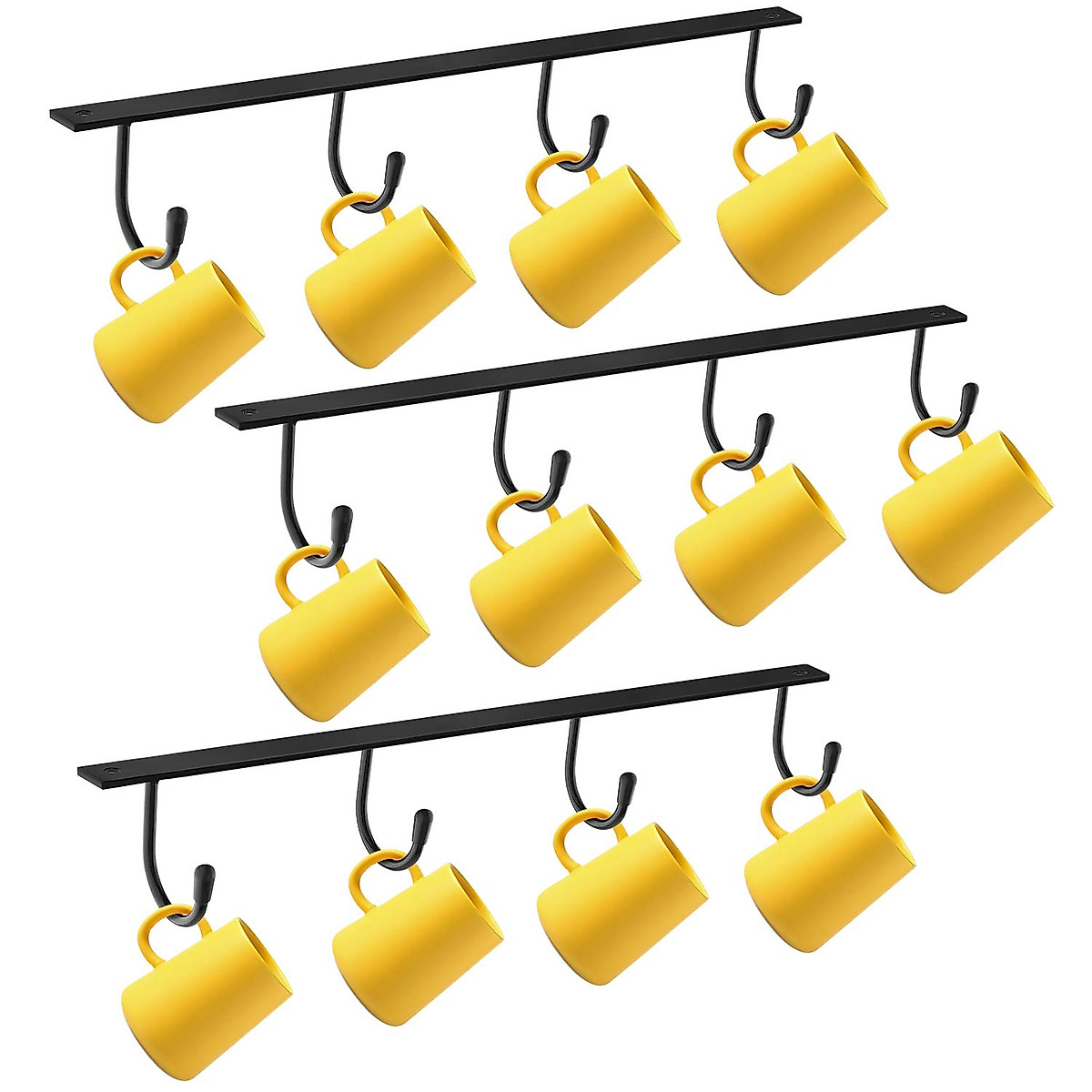 MOCOUM Under Cabinet Coffee Mug Holder, Metal Mug Cup Hook Iron Hanging Mug Rack Under Shelf Coffee Cup Holders Mug Organizer Rack for Mugs, Coffee Cups and Kitchen Utensils Display (Black, 3)