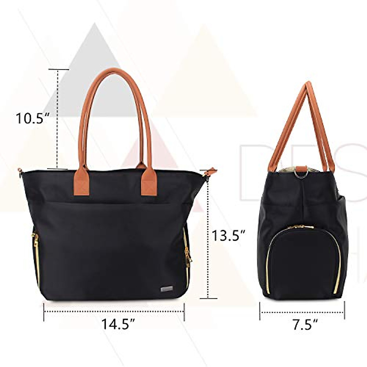 Teamoy Breast Pump Travel Bag, Leather Handle Pumping Tote Compatible with Spectra S1,S2, Medela and Cooler Bag, Laptop Breast Pump Storage Bag for Working Moms, Black (PU Handle)