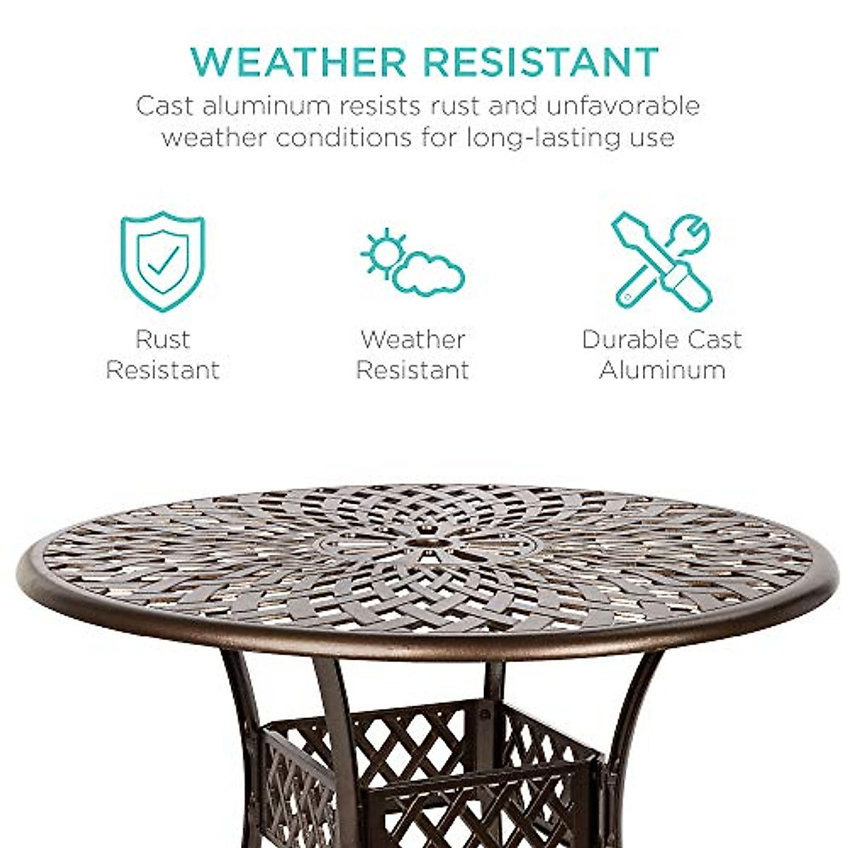 Best Choice Products 5-Piece All-Weather Outdoor Cast Aluminum Dining Set for Patio, Balcony, Lawn, Garden, Backyard w/ 4 Chairs, Umbrella Hole, Lattice Weave Design - Brown