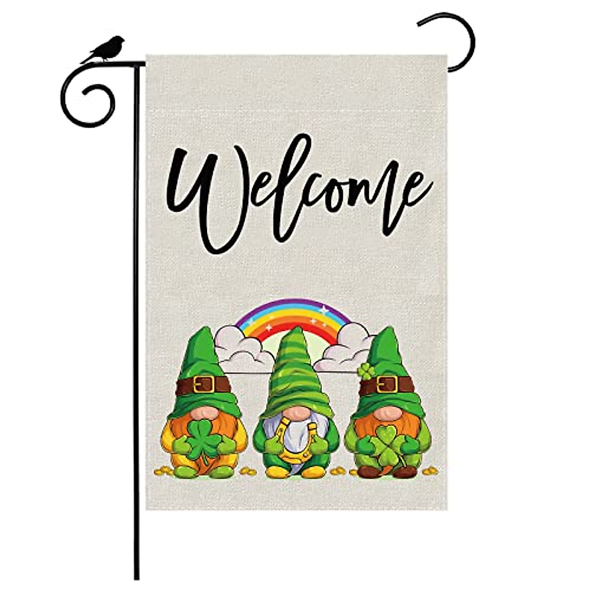 BOTB LIHM St Patricks Day Garden Flag Welcome Gnomes Lucky Clover 12×18 Inch Vertical Double Sided Small Yard Flag Spring Holiday Garden Outdoor Decorations