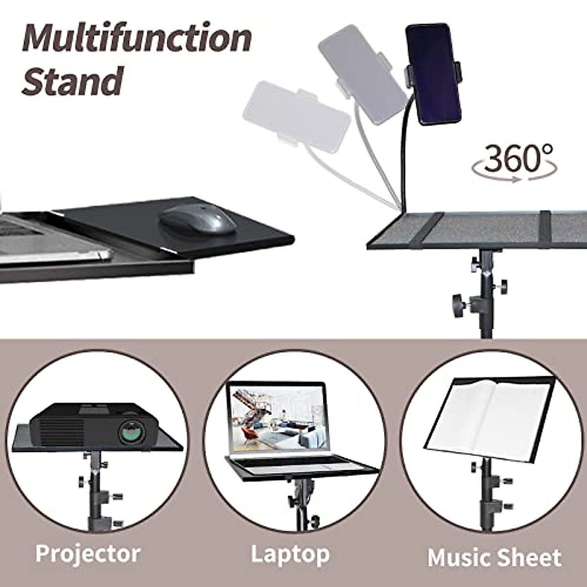 PPH-Sisy Projector Stand with Wheels,Foldable Laptop Tripod Adjustable Height Projector Tripod Stand 29 to 73 Inch with Removable Mouse Tray and Phone Holder for Office ,Home, DJ Racks