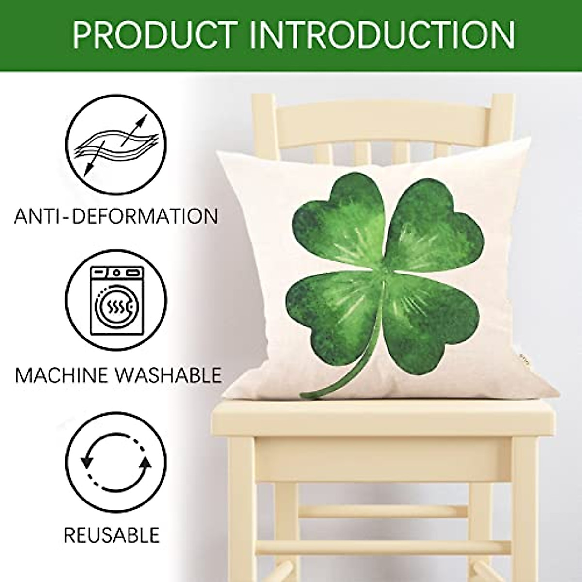 Fjfz St. Patrick's Day Luck Clover Decorative Throw Pillow Covers 20 x 20 Set of 4, Green Shamrock Horseshoe Holiday Porch Patio Home Decor, Irish Lucky in Love Gifts Outdoor Sofa Couch Cushion Case