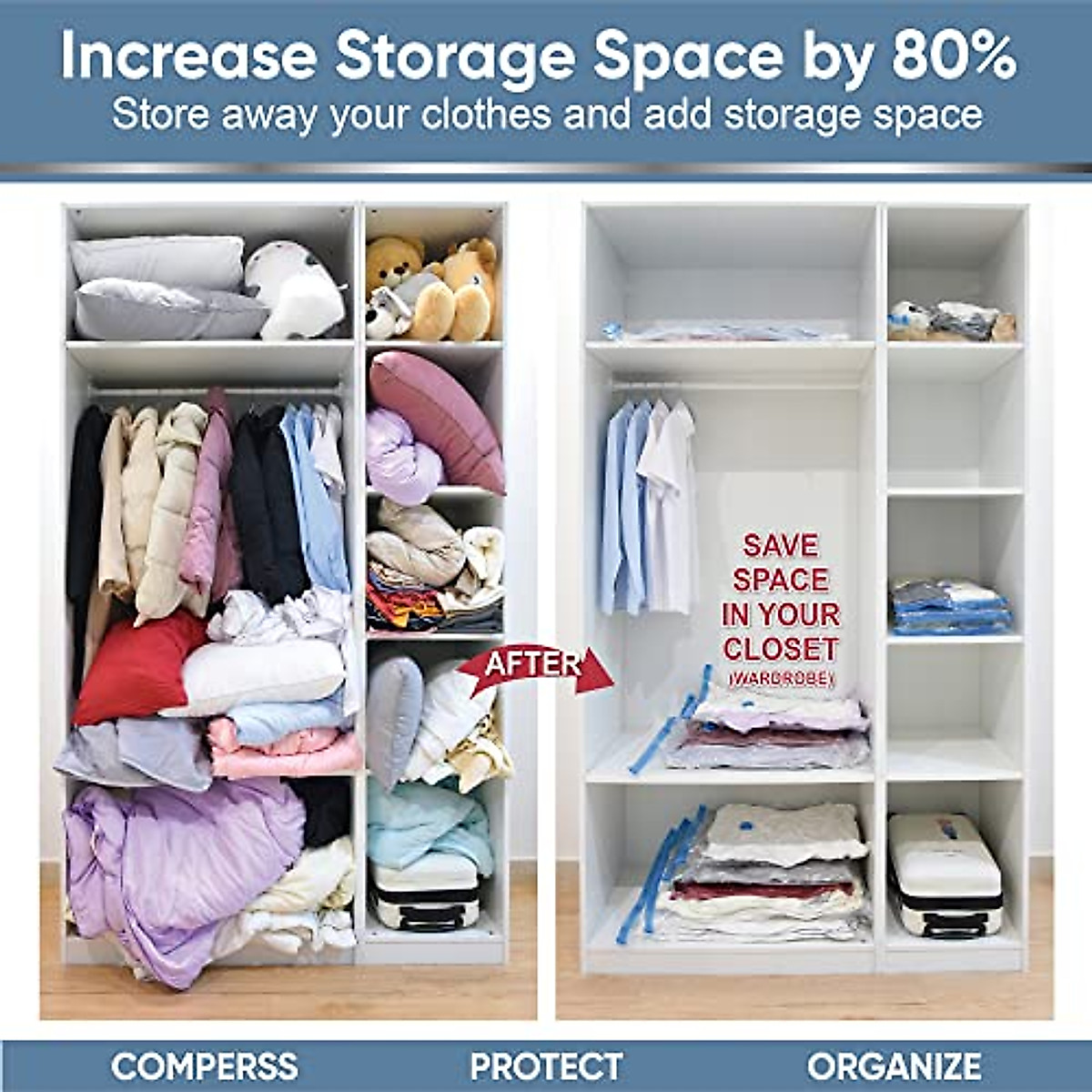 MattEasy Space Saver Vacuum Storage Bags, 6 Pack Combo (2 Jumbo/2 Large/2 Medium) Space Saver Bags with Pump, Storage Vacuum Sealed Bags for Clothes, Comforters, Blankets, Bedding