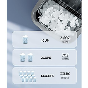 EASYERA Nugget Ice Maker Countertop, Pellet Crushed Chewble Ice Cubes, 33LBS/24H, Compact Self-Cleaning Machine with Ice Bags for Home, Kitchen, RV, Camping