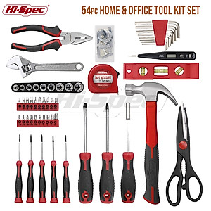 Hi-Spec 54pc Red Home DIY Tool Kit for The Household, Office & Garage. Complete Basic House Tool Box Set