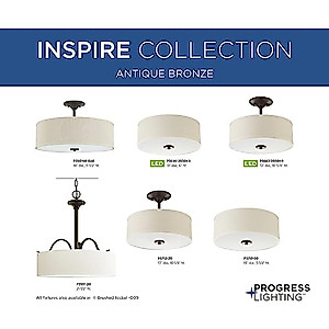 Progress Lighting P3712-20 Inspire Close-to-Ceiling, 13” diameter|10-1/8” height, Off-White Linen shade, Antique Bronze