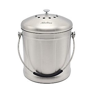 Abakoo 1.8 Gallon Compost Bin Container Kitchen Compost Bin, Compost Pail with Stainless Steel Lid, Countertop Kitchen Trash Can (includes totally 2 filters)