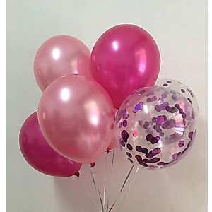 Confetti Balloons Hot Pink - Metallic Dark Pink Balloons for Girls Birthday Fushia Bridal Baby Shower Party Decorations 12inch 50Packs