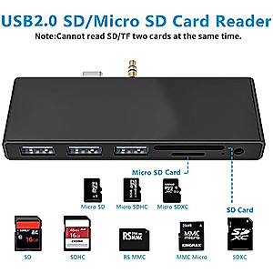 Surface Go/Surface Go2/Surface Go3 Hub, 6-in-2 USB C Surface Go/Go 2/Go3 Docking Station with USB 3.0+2 USB2.0 Ports, 3.5mm Earphones Jack,SD/TF Card Reader(Surface Go Adapter)