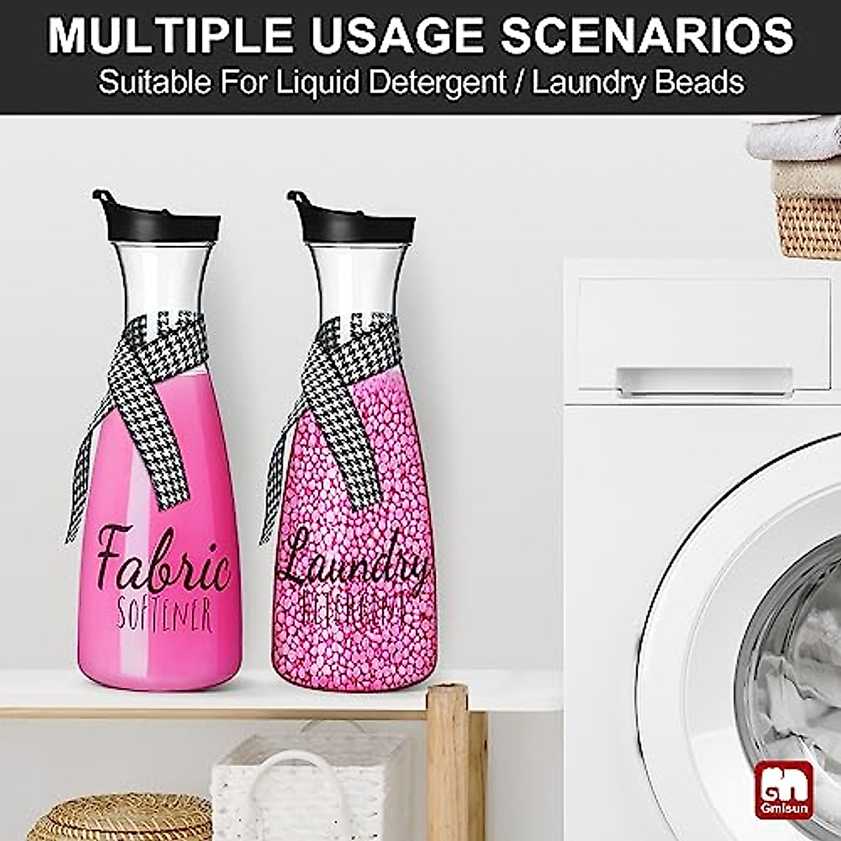 GMISUN 3 Pack 56oz Laundry Detergent Dispenser for Laundry Room Decor, Laundry Soap Dispenser for Laundry Organization and Storage, Liquid Laundry Detergent for Fabric Softener, Bleach, Powder, Beads