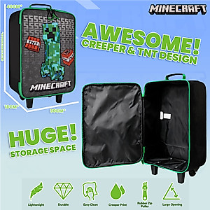 Minecraft Kids Luggage with Wheels Foldable Rolling Suitcase Creeper Travel Bag Vacation Weekend Trips Travel Essentials (18.11x11.81x7.08inch, Black)