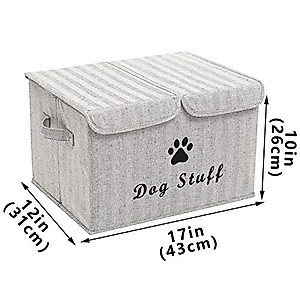 Xbopetda Linen Fabric Box with lid and Handles Foldable Dog Storage Cubes Box,Great for Dog Apparel & Accessories-Striped Gray