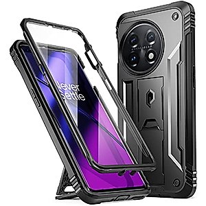Poetic Revolution Case for OnePlus 11 5G 6.7"(2023), [20 FT Mil-Grade Drop Tested], Full-Body Rugged Dual-Layer Shockproof Protective Cover with Kickstand and Built-in-Screen Protector, Black
