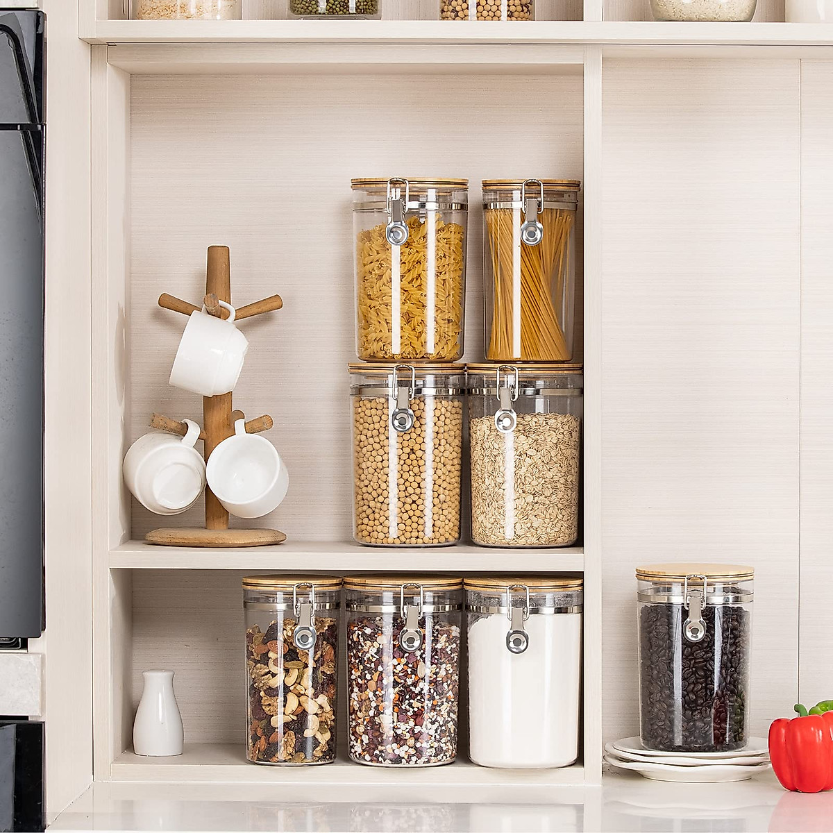 Coffee Canister Sets for Kitchen Counter,4PCS Coffee Grounds Container Coffee Bean-Plastic Food Storage Jar with Lid Airtight Locking Clamp for Grain/Sugar,Large Capacity Storage Container for Kitchen