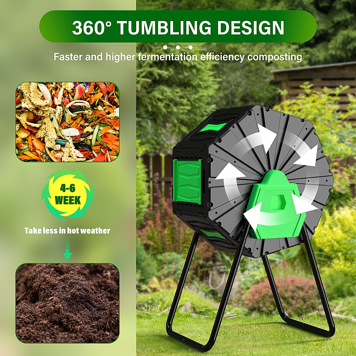 EFURDEN Compost Tumbler Outdoor Rotating Composter, with a Fast and Efficient Composting System for Garden, Kitchen, and Yard Waste (22.5 Gallon)