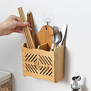 DOITOOL Bamboo Drying Rack Wall Mounted Clothes Drying Rack Wall Mounted Utensil Holder Utensil Drying Rack Flatware Hanging Organizer for Spoons Forks Chopsticks Wall Mounted Drying Rack