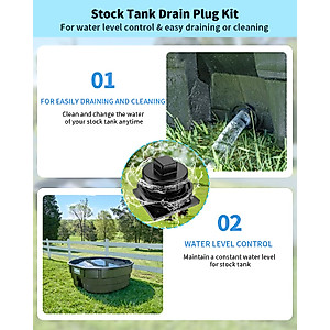 Stock Tank Float Valve, Stock Tank Drain Plug Kit for 50 70 100 150 300 Gallon Stock Tank, Leak-free Design, Use with 1MDB5,MDB6,MDB7,MDB8,1MDC1, for FG424288BLA FG424400BLA FG424500BLA FG424700BLA