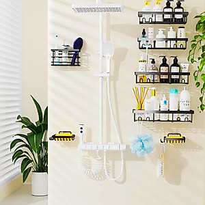 Moforoco 7 Pack Adhesive Shower Organizer Caddy Shelves Rack - Corner Bathroom Storage Organization, Home&Kitchen Decor Inside RV Accessories, Hanging House Apartment Camper Essentials