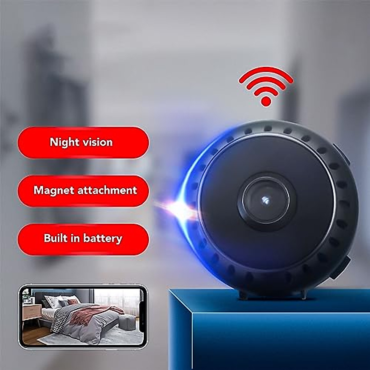 WD15 WiFi Camera Security Camera, Home Security Cameras with 1080P Back Magnet APP Share NightVision LoopRecording, Indoor Camera for Home