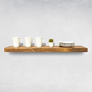 URBANDI, Rustic Floating Shelves, Set of 2, Hidden Bracket, Solid Wood, Heavy Duty, Wall Mounted Shelves, (Brown, 48Wx12D)