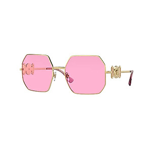 Versace VE2248 1002/5 58MM Gold/Fuchsia Hexagonal Sunglasses for Women + BUNDLE With Designer iWear Eyewear Kit