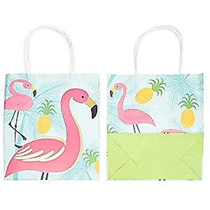 Sparkle and Bash Flamingo Gift Bag with Handles for Birthday Party Favors (8 x 9 x 4 In, 15 Pack)