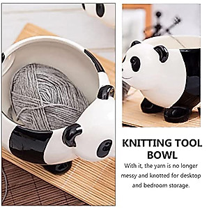 jojofuny Yarn Bowl with Hole for Knitting Needles Cartoon Panda Shaped Yarn Bowl Holder Knitting Wool Storage Basket for Craft Crochet Kit Organizer