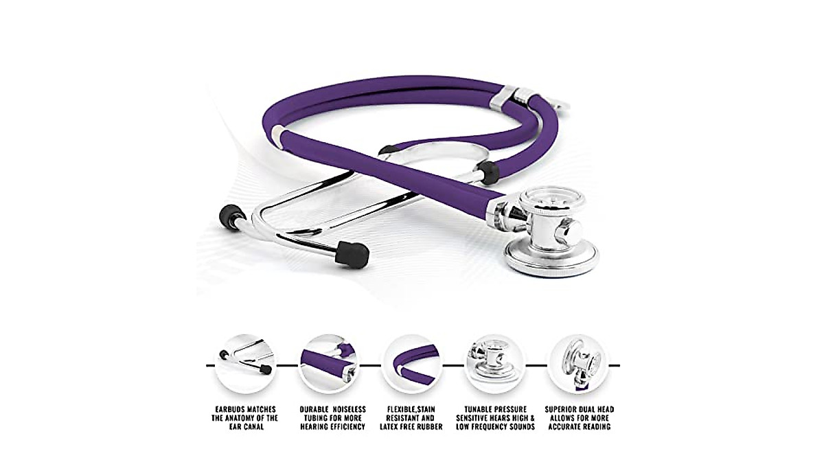 ASA TECHMED Purple Dual Tube Stethoscope with EMT Shears - Reliable ...